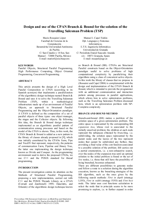 (PDF) Design and use of the CPAN Branch & Bound for the solution of the ...