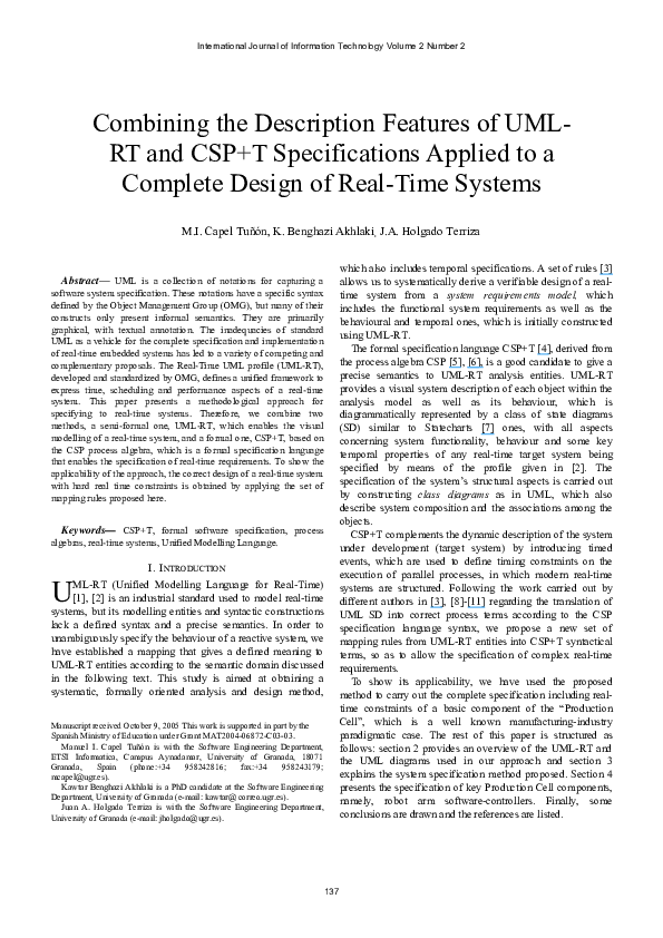 Pdf Combining The Description Features Of Uml Rt And Csp T Specifications Applied To A