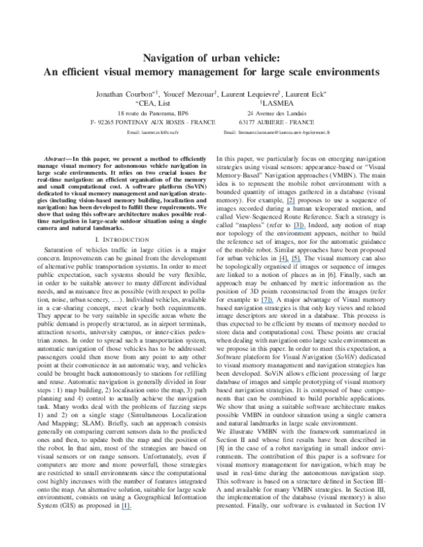 Pdf Navigation Of Urban Vehicle An Efficient Visual Memory Management For Large Scale