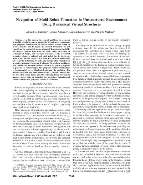 (PDF) Navigation of multi-robot formation in unstructured environment using dynamical virtual ...