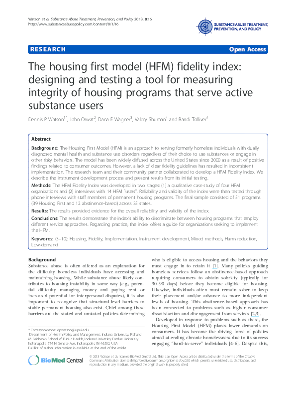(PDF) The housing first model (HFM) fidelity index: designing and ...