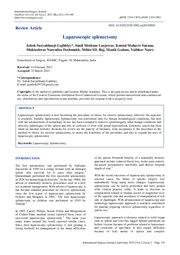 (PDF) Laparoscopic splenectomy