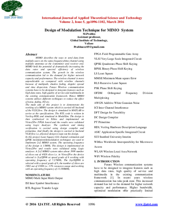 Pdf Design Of Modulation Technique For Mimo System
