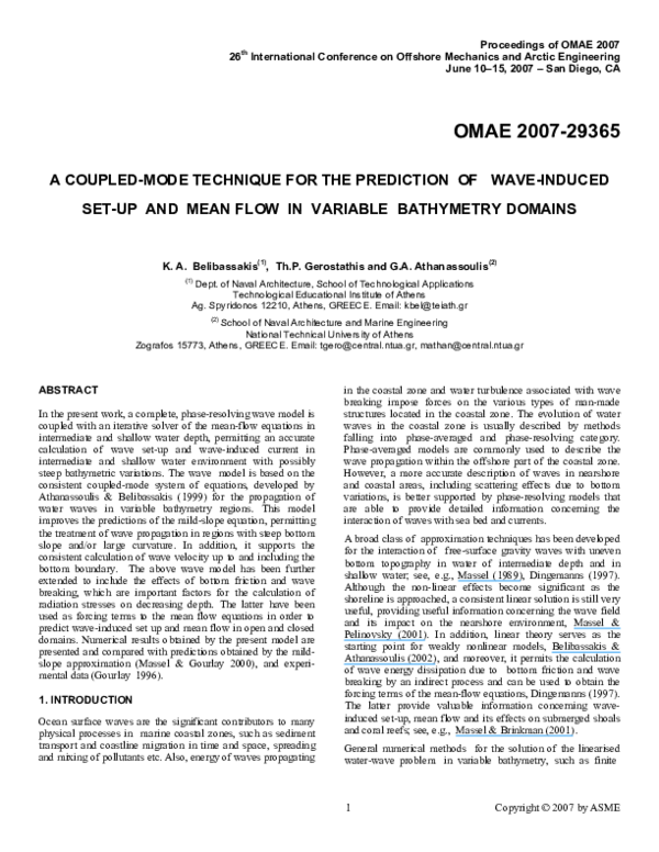 Pdf A Coupled Mode Technique For The Prediction Of Wave Induced Set Up And Mean Flow In