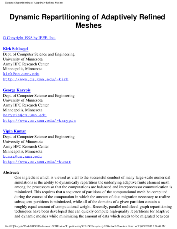(PDF) Dynamic repartitioning of adaptively refined meshes