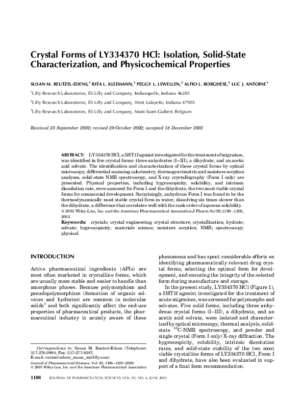 (PDF) Crystal forms of LY334370 HCl: Isolation, solid-state ...