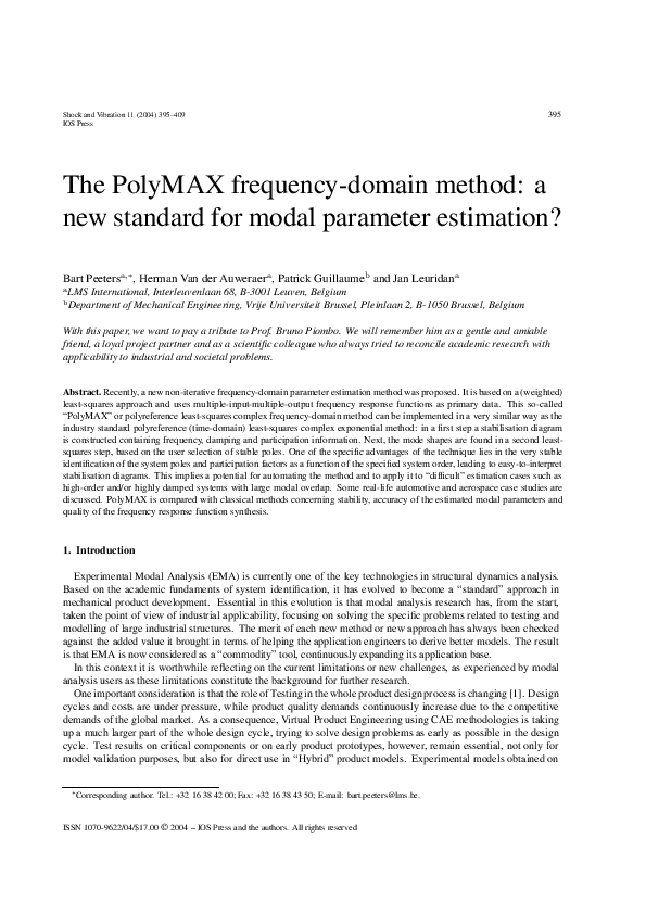 Pdf The Polymax Frequency Domain Method A New Standard For Modal Parameter Estimation