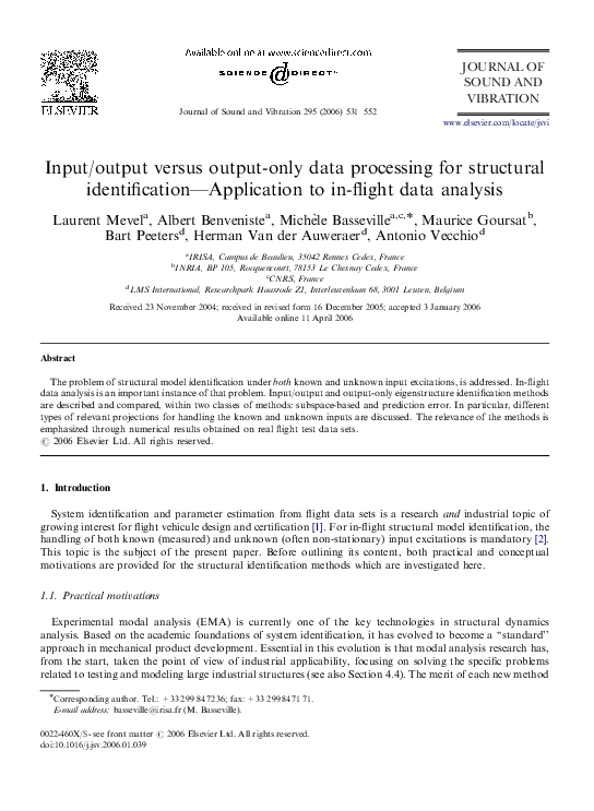 Pdf Inputoutput Versus Output Only Data Processing For Structural 3600