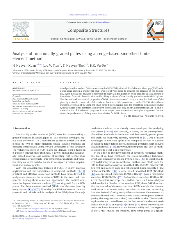 Pdf Analysis Of Functionally Graded Plates Using An Edge Based Smoothed Finite Element Method