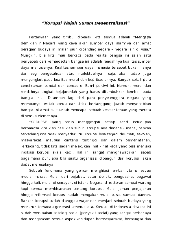 (DOC) " Korupsi Wajah Suram Desentralisasi
