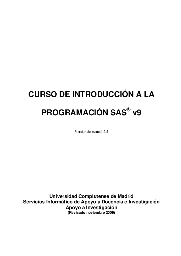 (PDF) CURSO DE INTRODUCCIÓN A LA PROGRAMACIÓN SAS ® v9