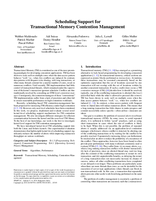 (PDF) Scheduling support for transactional memory contention management