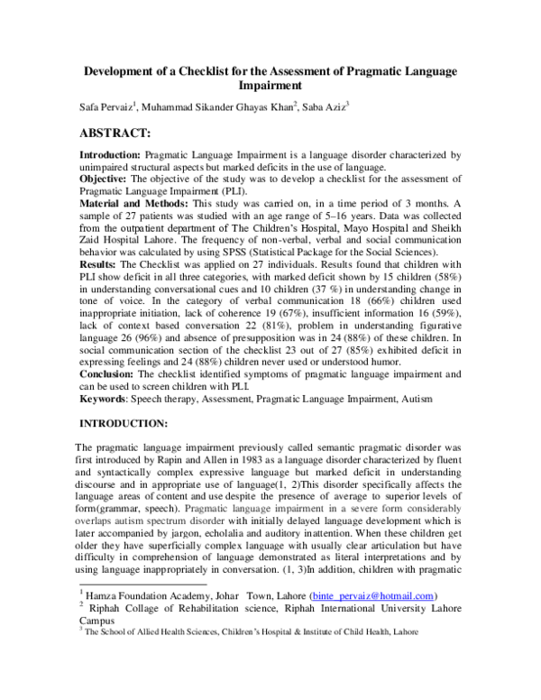 (PDF) Development of a Checklist for the Assessment of Pragmatic ...