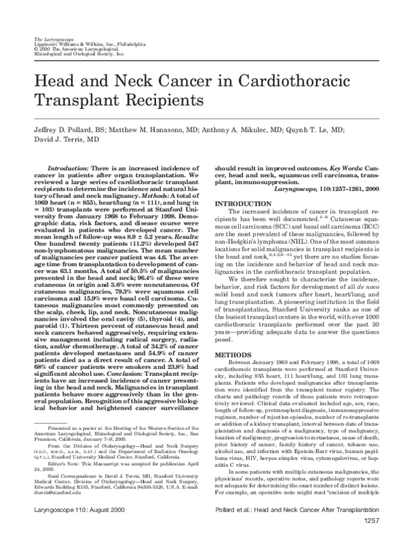 (PDF) Head and Neck Cancer in Cardiothoracic Transplant Recipients