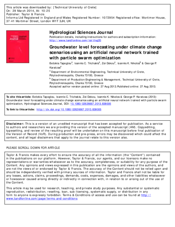 (PDF) Groundwater Level Prediction under various Climate Change Scenarios using an Artificial ...