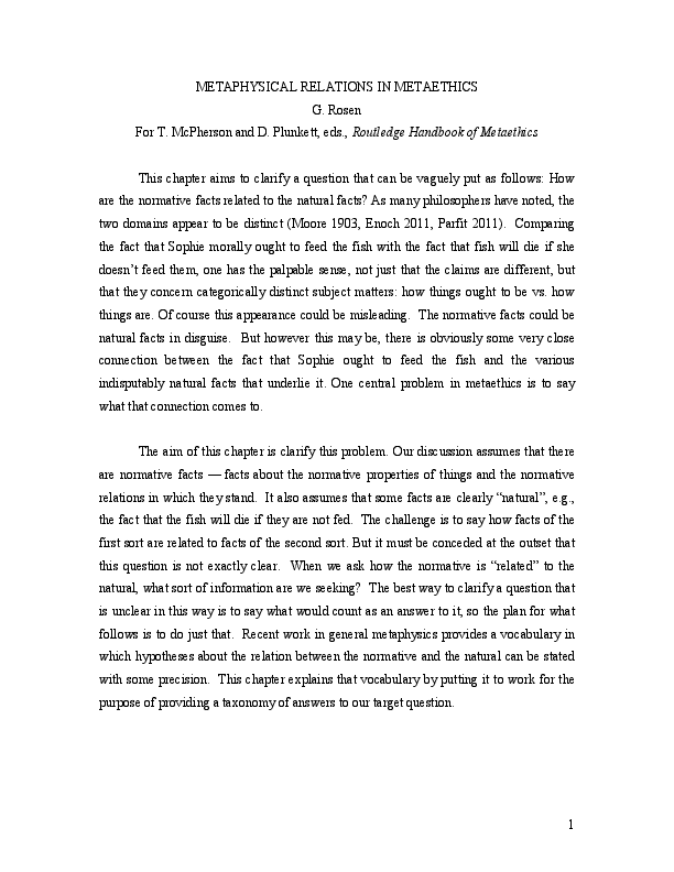 (PDF) Metaphysical Relations in Metaethics final