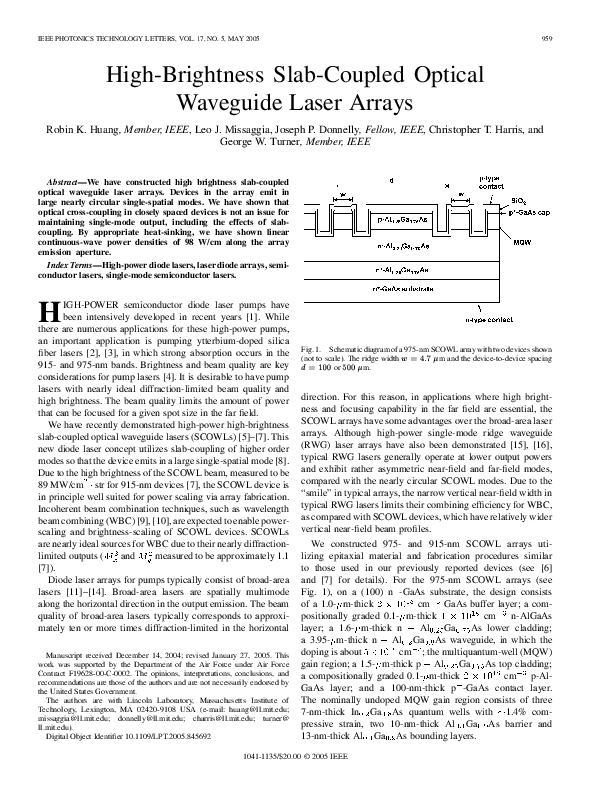 (PDF) High-brightness slab-coupled optical waveguide laser arrays