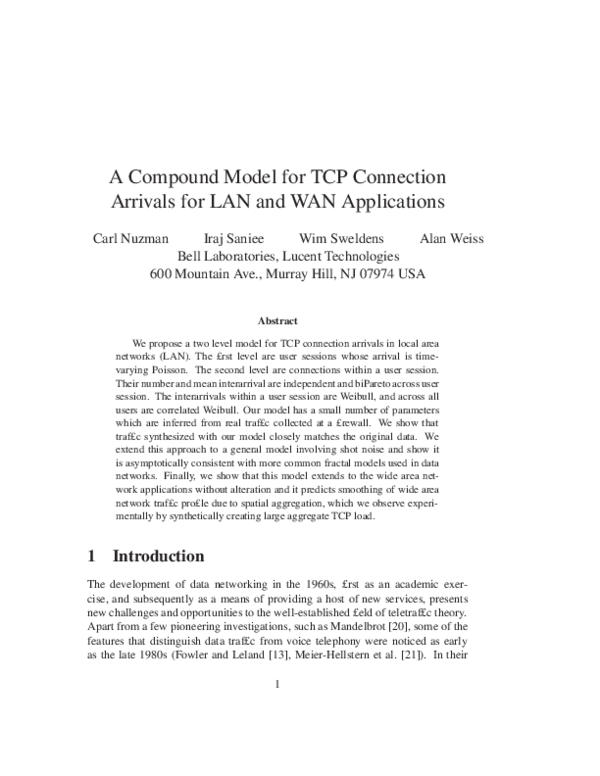 (PDF) A compound model for TCP connection arrivals for LAN and WAN ...