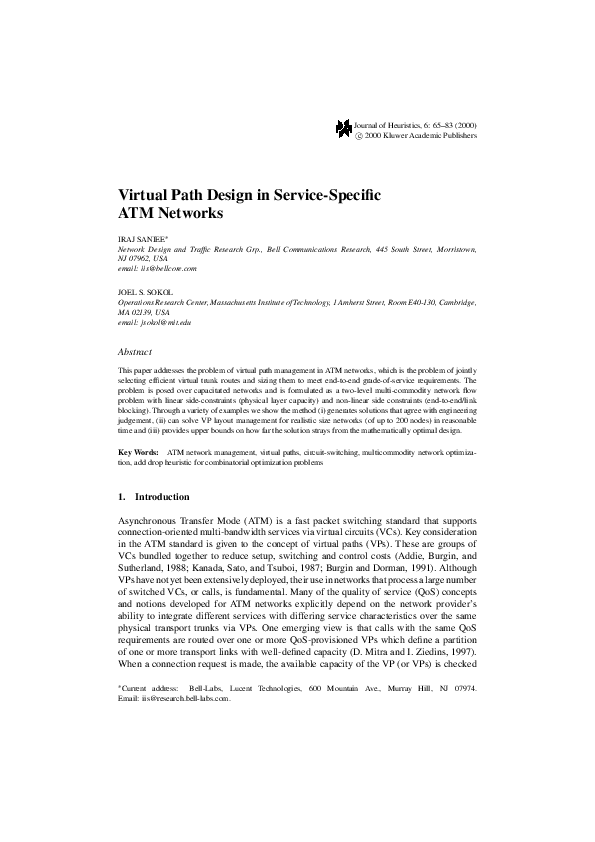 (PDF) Virtual Path Design in Service-Specific ATM Networks