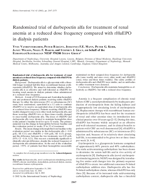 (PDF) Randomized trial of darbepoetin alfa for treatment of renal ... (PDF) Randomized trial of darbepoetin alfa for treatment of renal ...