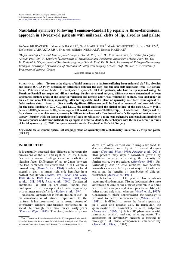 (PDF) Nasolabial symmetry following Tennison–Randall lip repair: A ...
