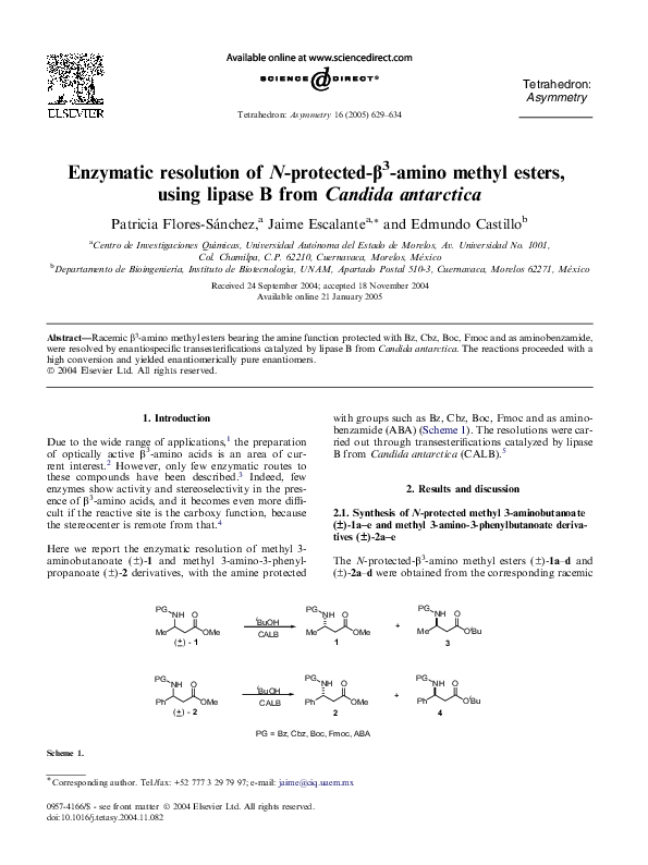 (PDF) Enzymatic resolution of N-protected-β3-amino methyl esters, using ...