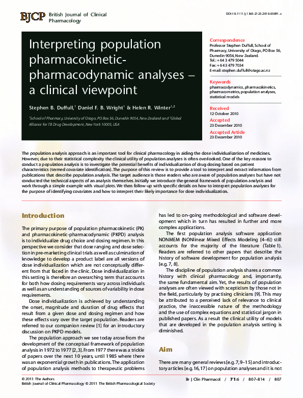 (PDF) Interpreting population pharmacokinetic-pharmacodynamic analyses - a clinical viewpoint