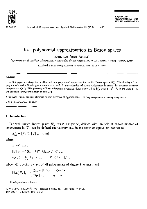 Pdf Best Polynomial Approximation In Besov Spaces