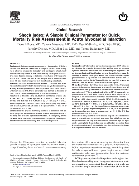 (PDF) Shock Index: A Simple Clinical Parameter for Quick Mortality Risk ...