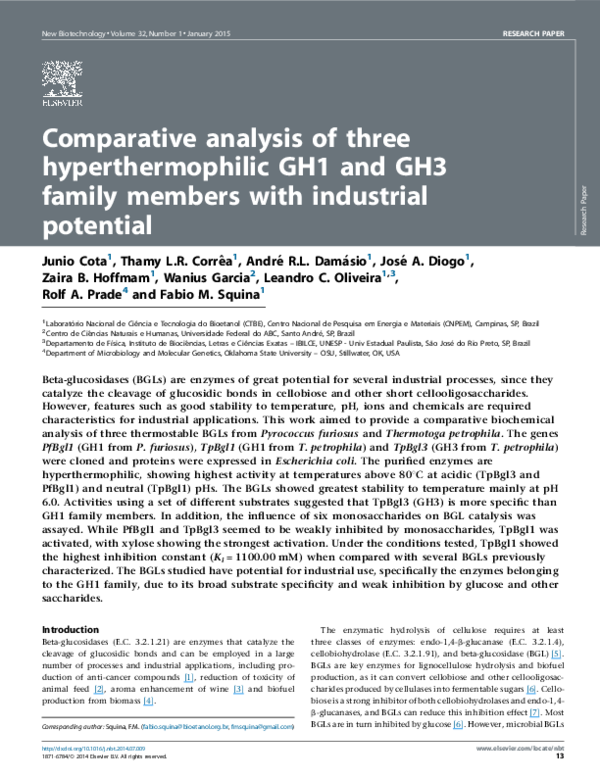(PDF) Comparative analysis of three hyperthermophilic GH1 and GH3 ...