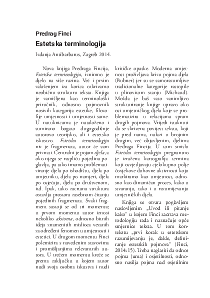 (PDF) Predrag Finci: Estetska terminologija, Izdanja Antibarbarus ...