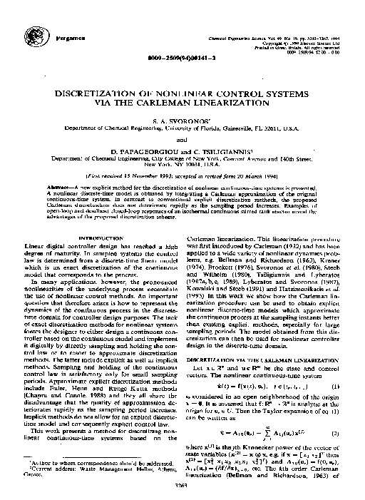 Pdf Discretization Of Nonlinear Control Systems Via The Carleman