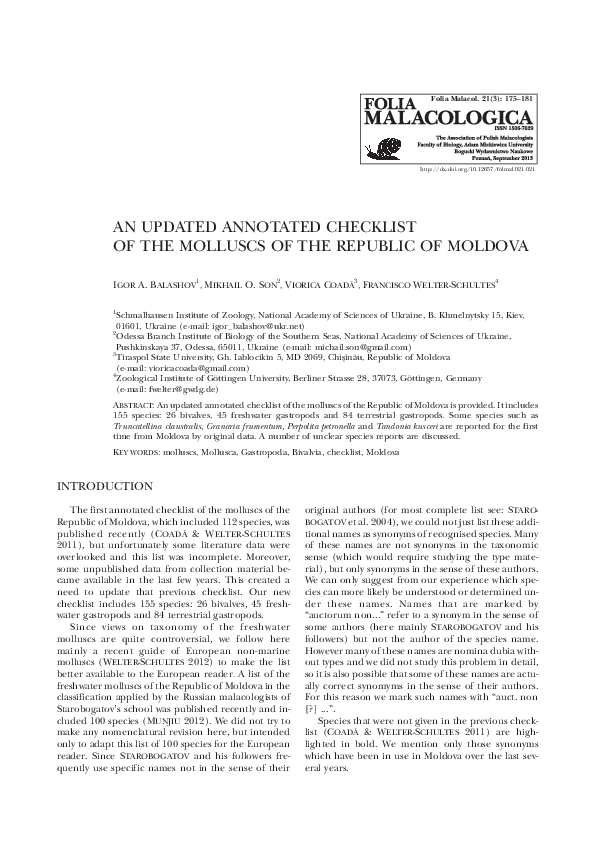 (PDF) AN UPDATED ANNOTATED CHECKLIST OF THE MOLLUSCS OF THE REPUBLIC OF ...