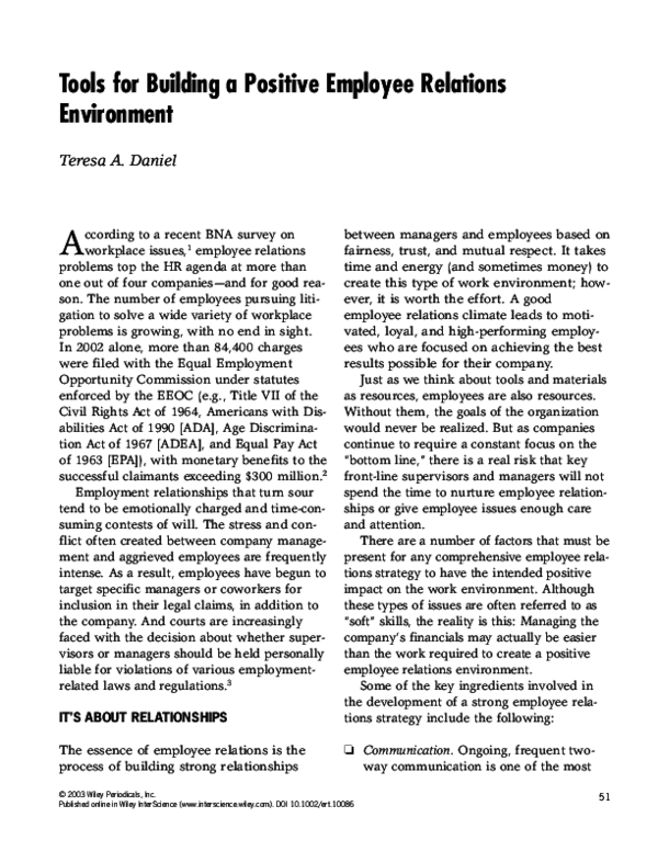 (PDF) Tools for building a positive employee relations environment
