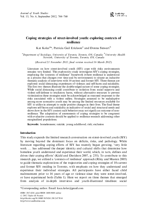 (PDF) Coping strategies of street-involved youth: exploring contexts of ...