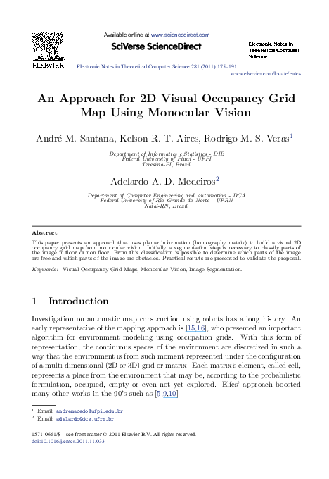 Pdf An Approach For 2d Visual Occupancy Grid Map Using Monocular Vision