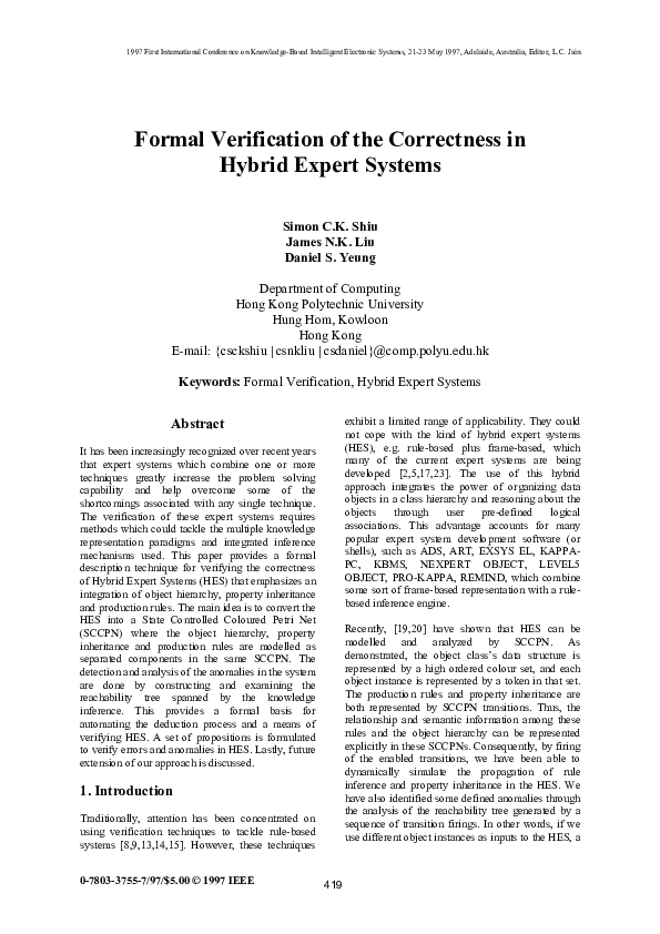 Pdf Formal Verification Of The Correctness In Hybrid Expert Systems