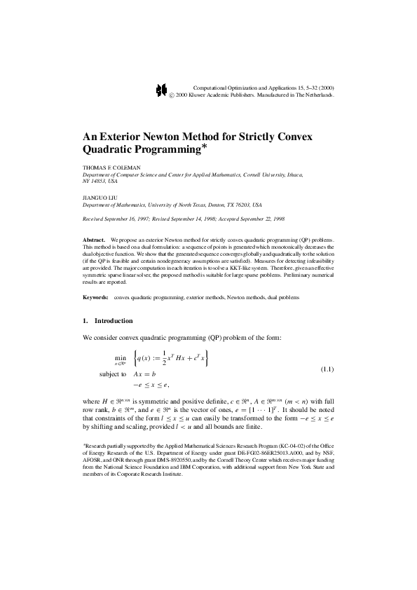 An Exterior Newton Method For Strictly Convex Quadratic Programming 9662