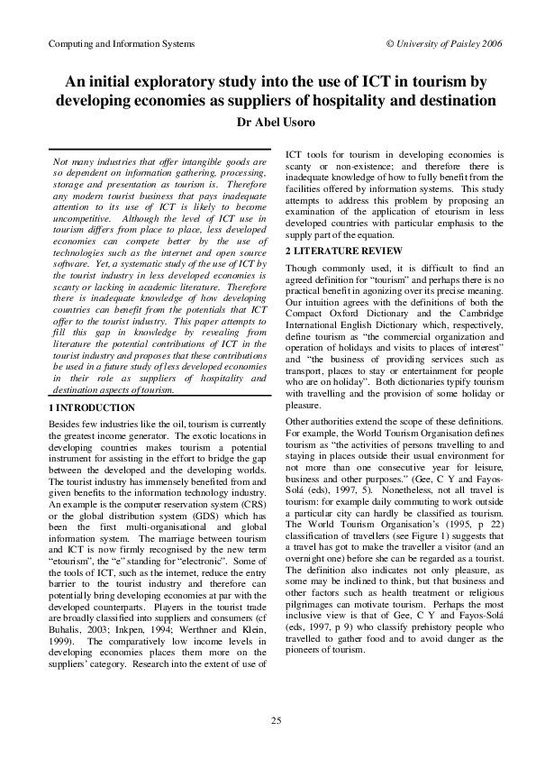 (PDF) An initial exploratory study into the use of ICT in tourism by ...