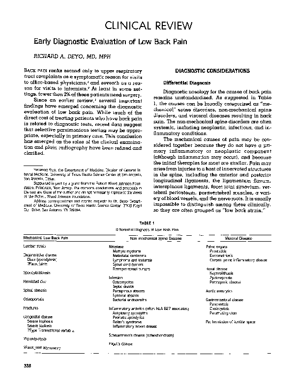 (PDF) Early diagnostic evaluation of low back pain