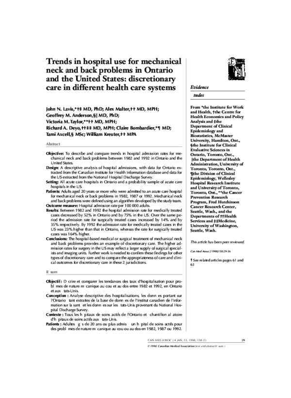 (PDF) Trends in hospital use for mechanical neck and back problems in ...