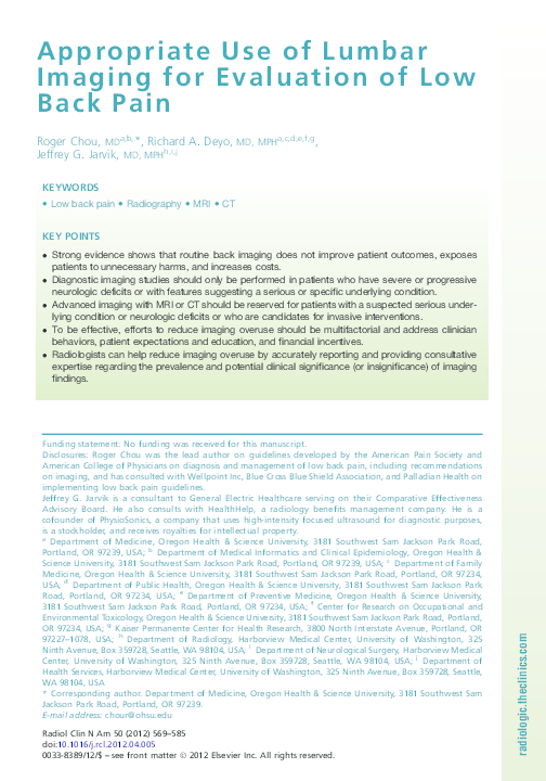 (PDF) Appropriate use of lumbar imaging for evaluation of low back pain ...