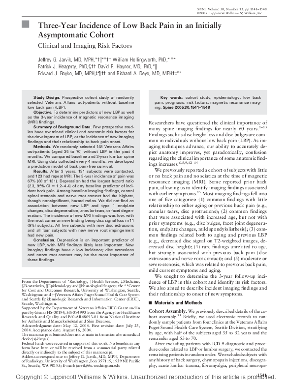 (PDF) Three-year incidence of low back pain in an initially ...