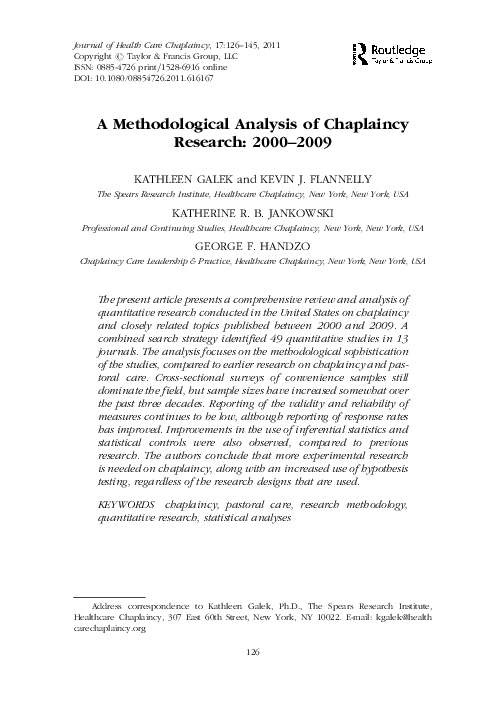 (PDF) A Methodological Analysis of Chaplaincy Research: 2000–2009