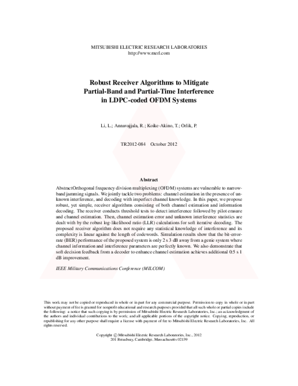 (PDF) Robust receiver algorithms to mitigate partial-band and partial-time interference in ldpc ...