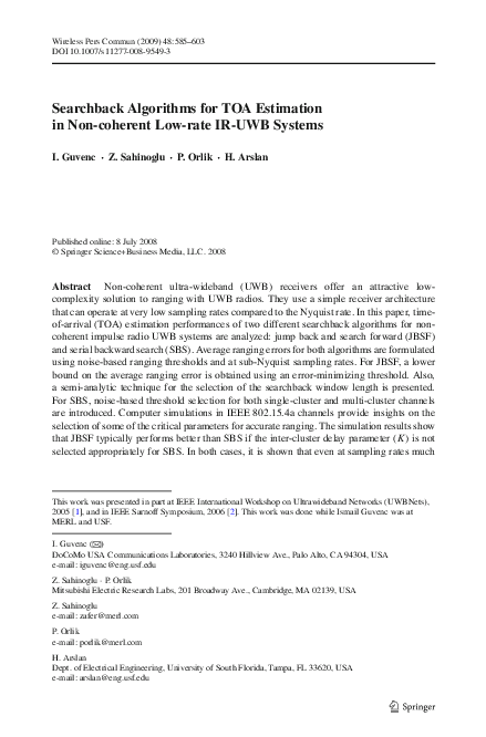 Pdf Searchback Algorithms For Toa Estimation In Non Coherent Low Rate