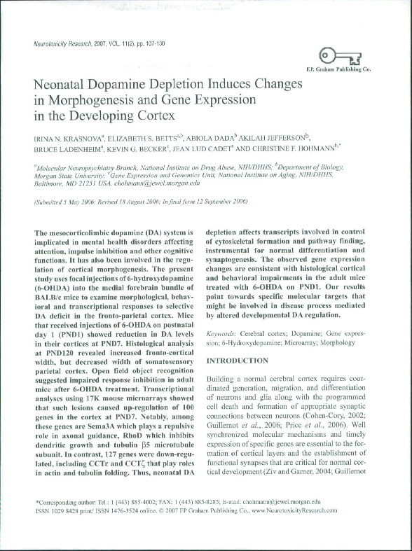 (PDF) Neonatal dopamine depletion induces changes in morphogenesis and ...