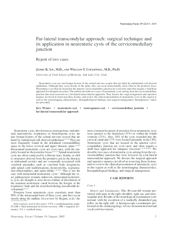 (PDF) Far-lateral transcondylar approach: surgical technique and its ...