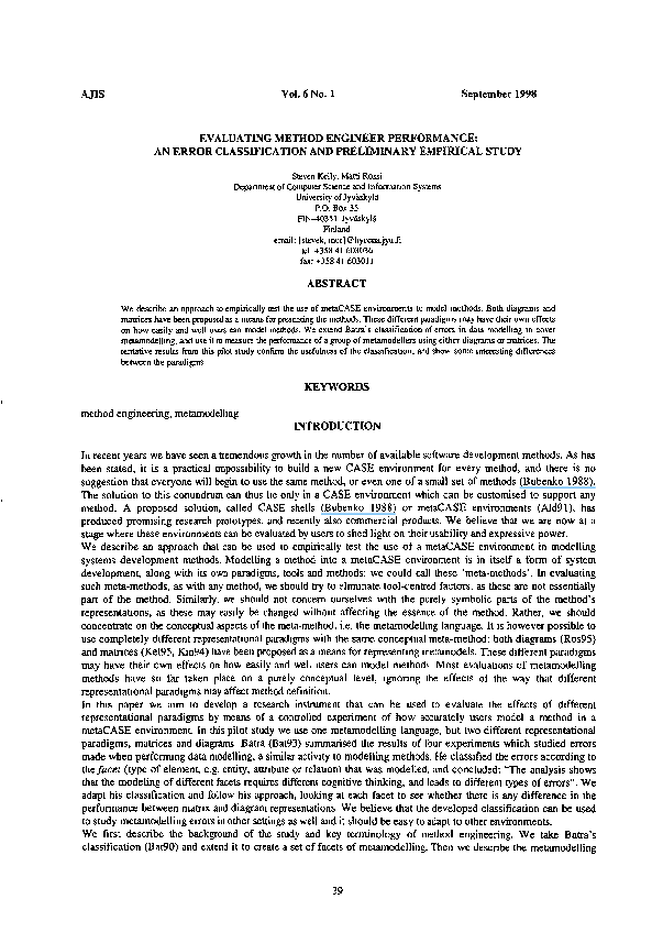 Pdf Evaluating Method Engineer Performance An Error Classification