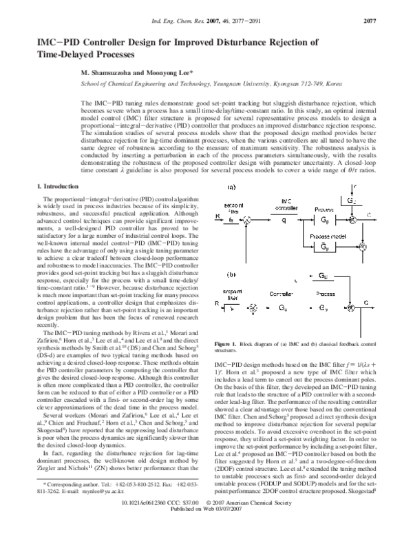 Pdf Imc Pid Controller Design For Improved Disturbance Rejection Of Time Delayed Processes